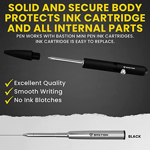 BASTIONĀ® Luxury Mini Bolt Action Pen, Lightweight Aluminum EDC Pen with Fine Tip, Professional Ballpoint Pen for School and Work - Black