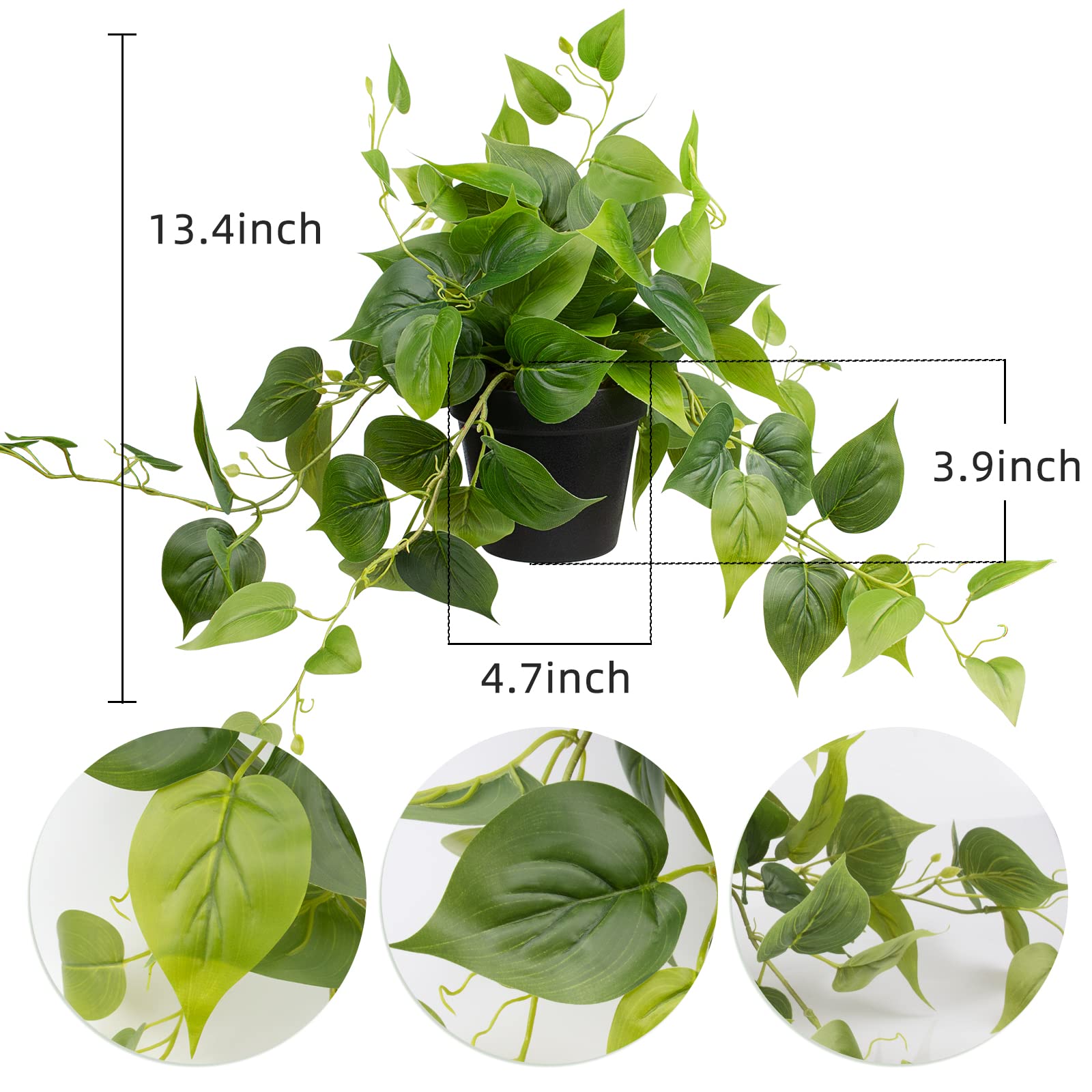 LOYWREE Artificial Plants in Pots, Faux Pothos Indoor Green Realistic Fake Plant for Home Office Garden Decoration - Black Pot