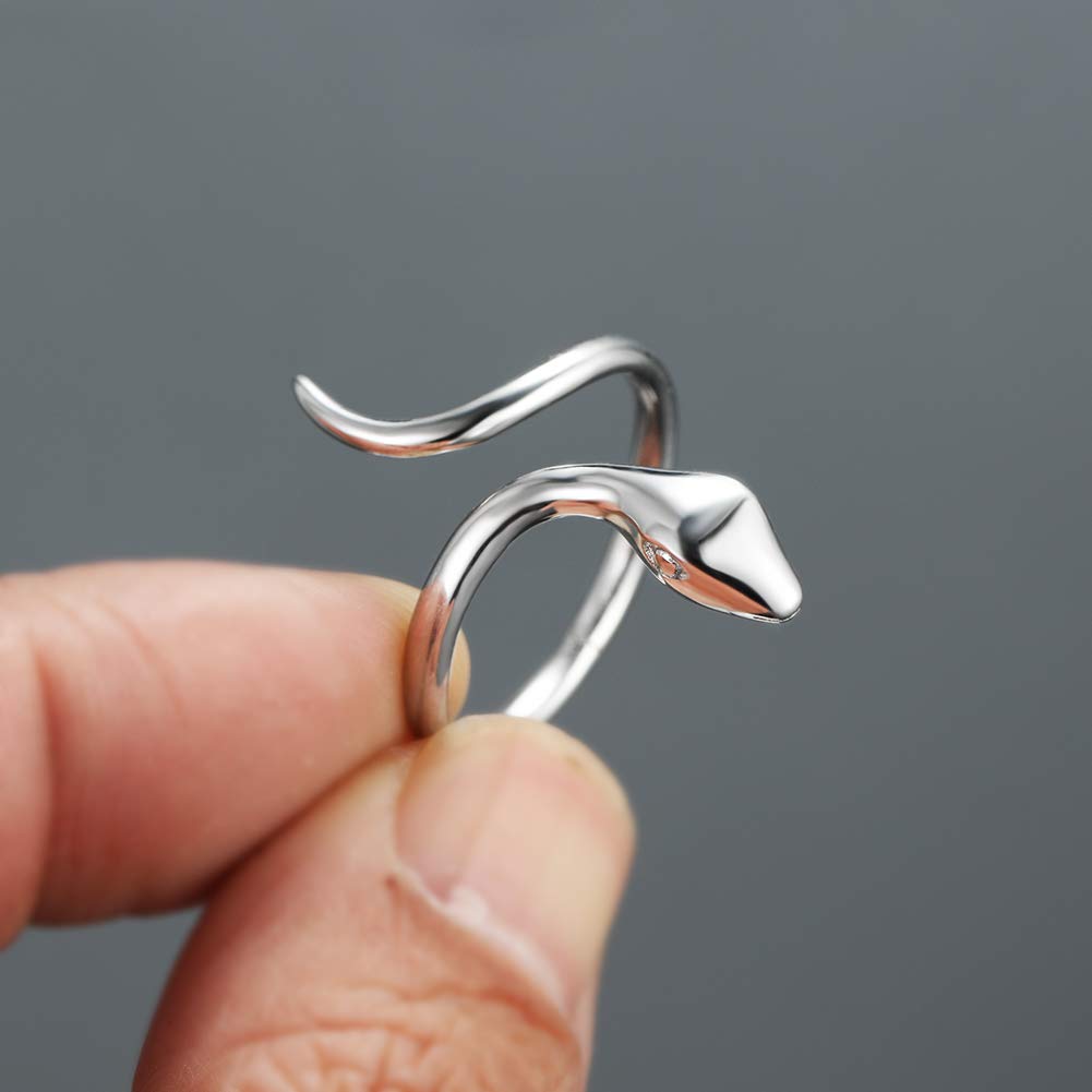Angol Sterling Silver Adjustable Snake Cool Rings 925 Silver Minimalist Slytherin Snake Animal Statement Stacking Finger Ring for Women Teens with Gift Box