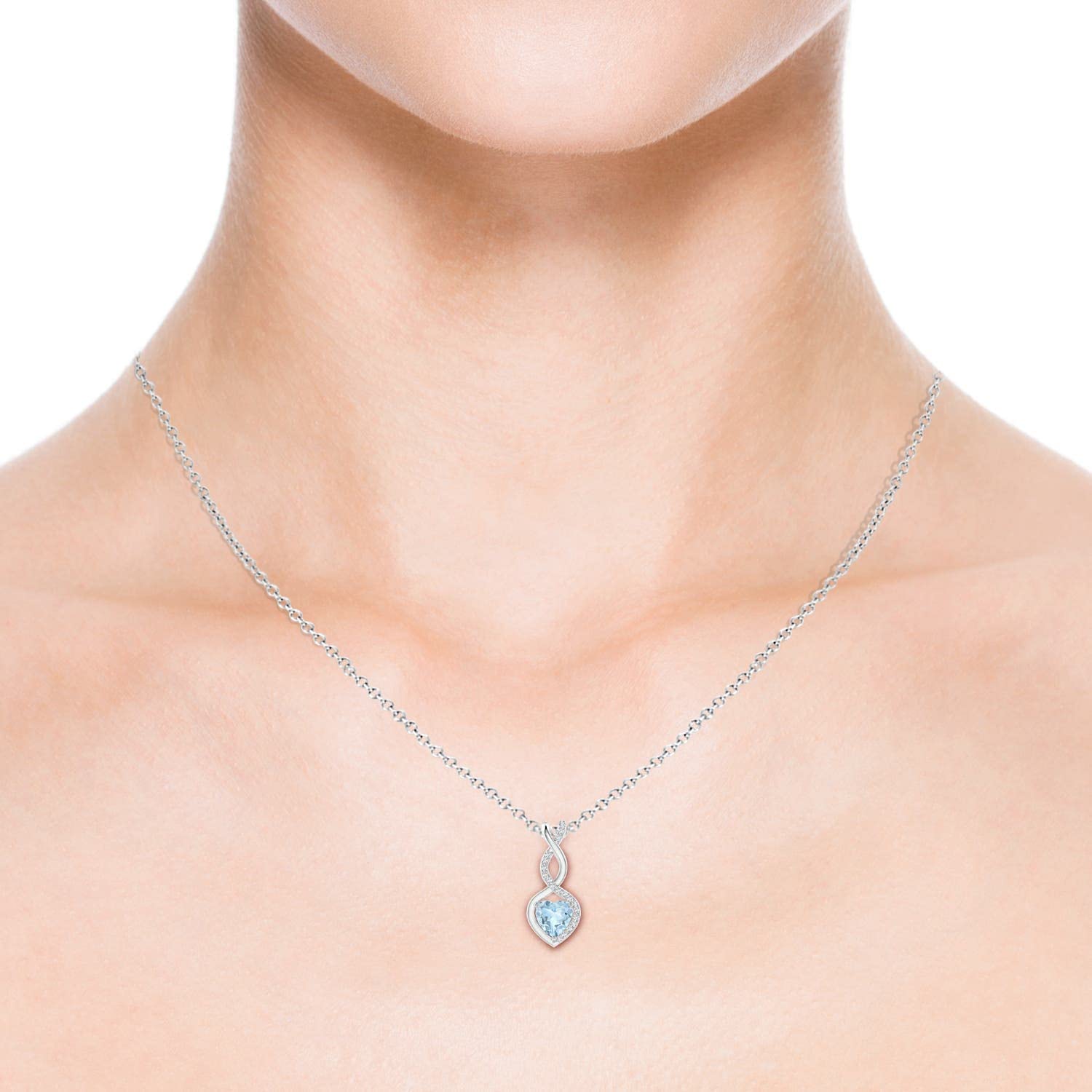 Angara Women Sterling Silver Natural Aquamarine Heart Pendant Necklace
