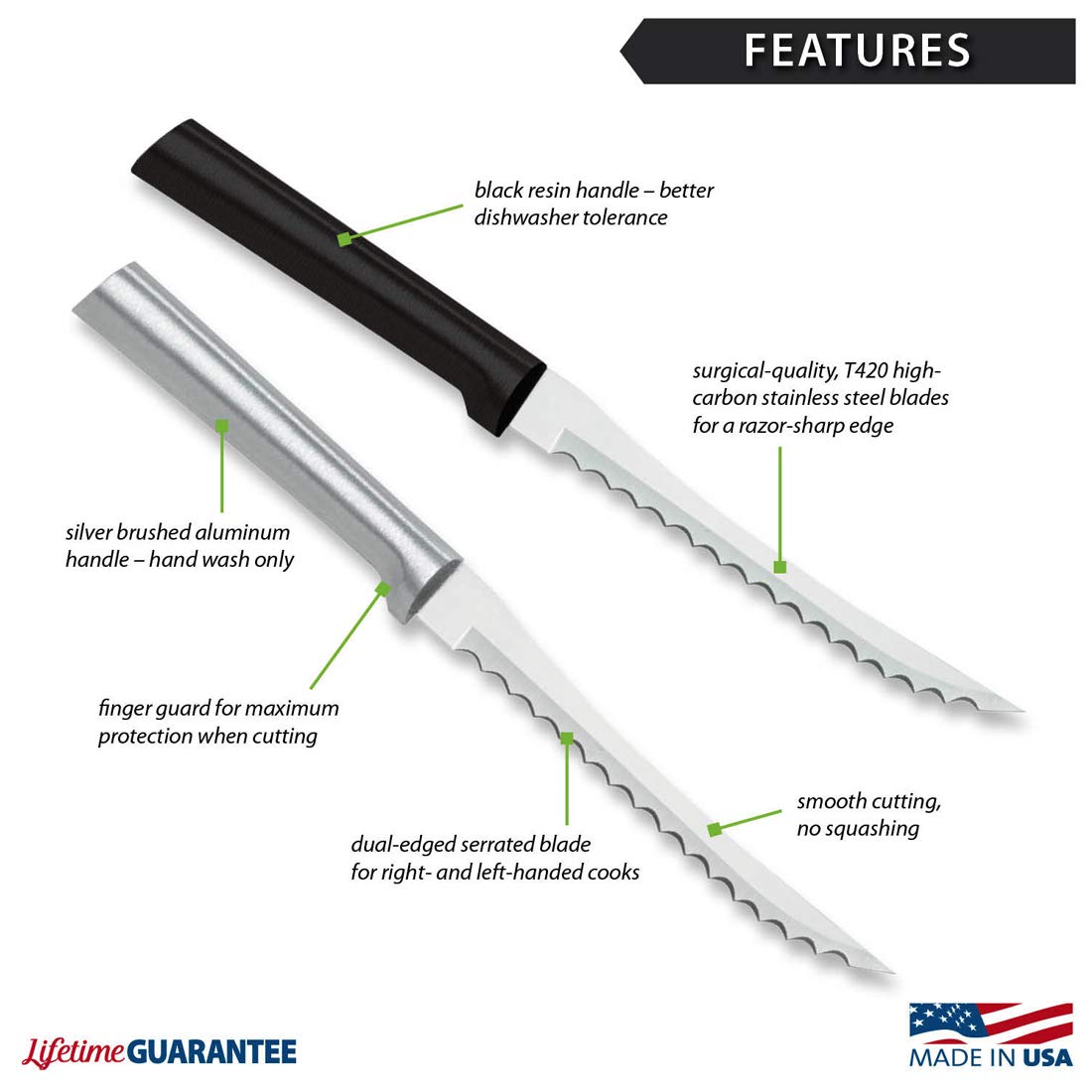 RADA Cutlery Tomato Slicing Knife Stainless Steel Blade Made in USA, 8-7/8 Inches, 2-Pack, Black Handle