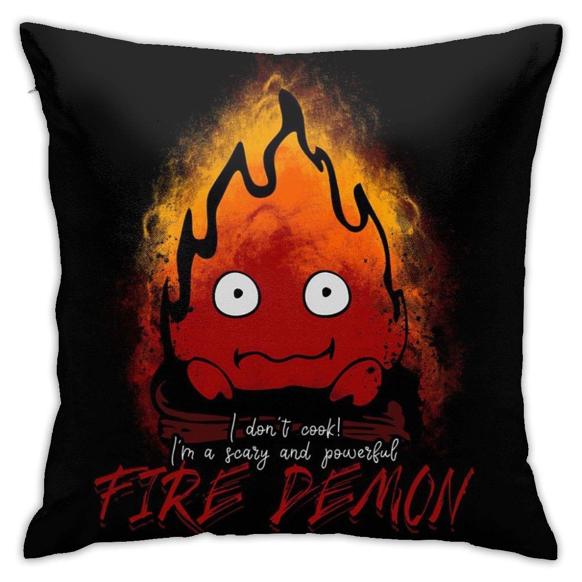 AWEHIRU Fire Demon Calcifer Howls Moving Castle Pillowcase, Double-Sided Printing, Hidden Zip Pillowcase, Beautiful Printed Pattern Pillowcase 18inch*18inch