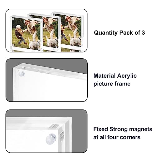 Fixwal Acrylic Picture Frame, 4x4, Set of 3, Magnetic Photo Frame, Wedding Table Numbers, 10mm Clear Glass Frame, Frameless Photo Frame