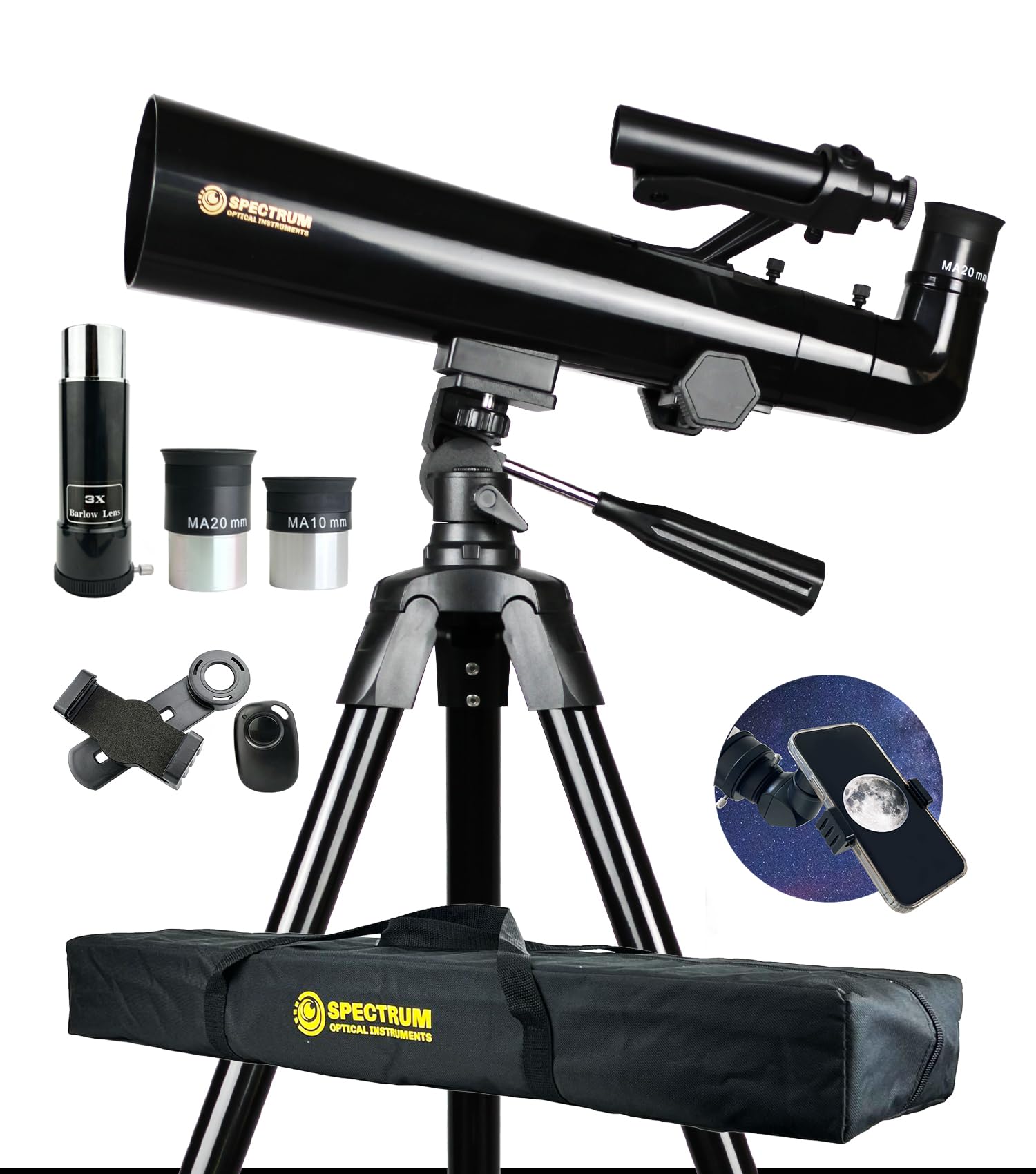 AstroLite 70AZ Refractor Hex Unibody Telescope and Travel Bag Bundle 20x-120x Magnification - 70mm Aperture 400mm Focal Length Telescope – Bonus Smartphone Adapter - Telescope for Beginners