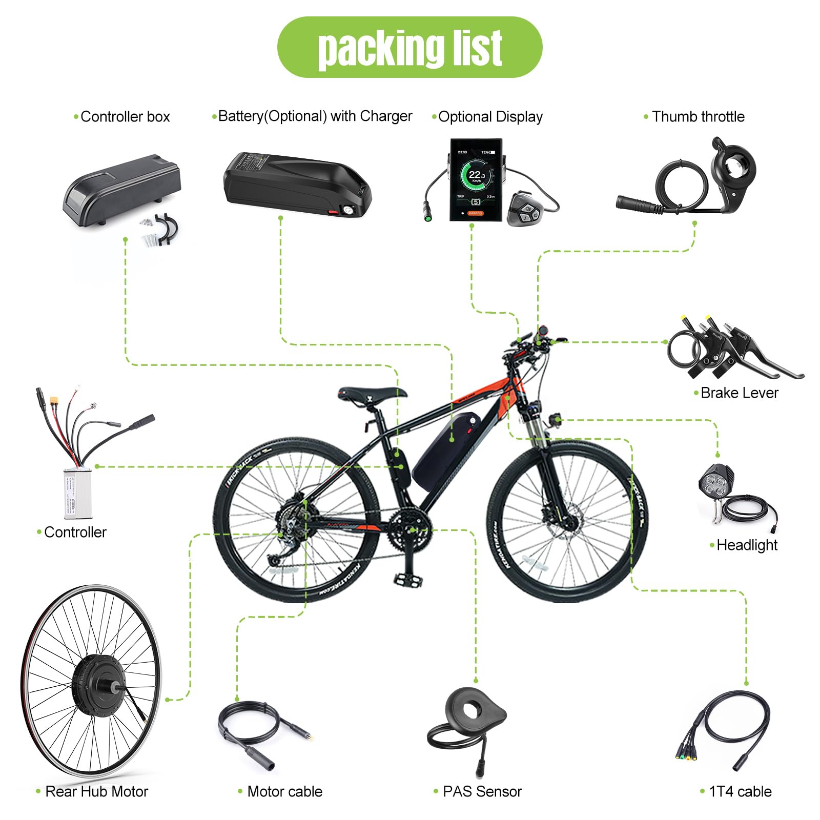BAFANG 48V 500W Rear Hub Motor Kit Electric Bicycle Conversion Kit for Bikes 20" Wheel (500C Display, 48V 17.5Ah Rear Battery and Charger)