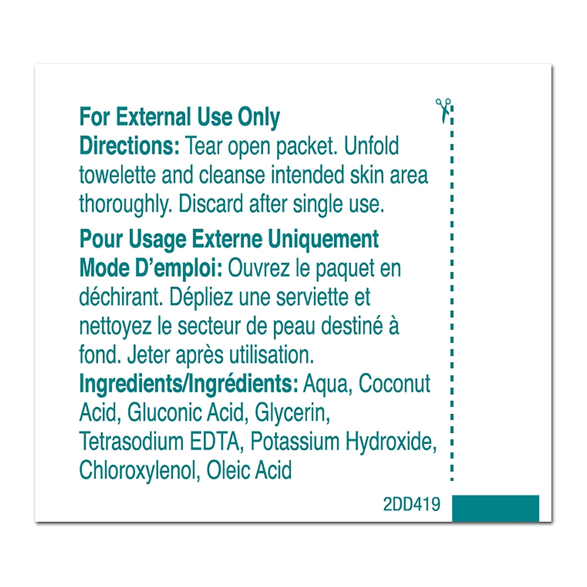 PDI Castile Soap Towelette - Premoistened Facial Cleansing Wipe with Coconut Oil, Great for Travel - Individual Packet, 7.7 in. x 5in., 100 Count, 1 Pack