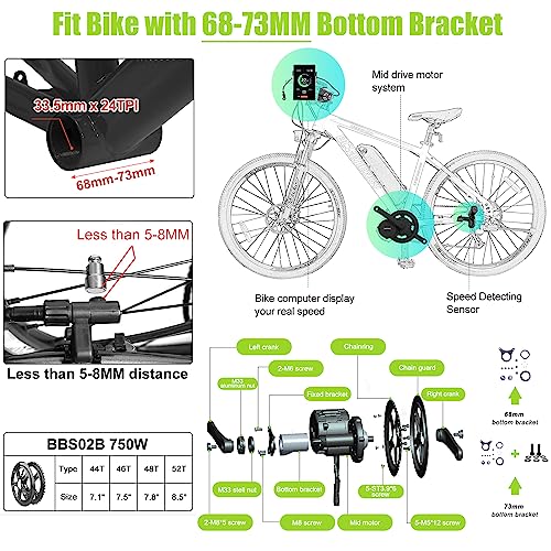 BAFANG BBS02B 48V 750W Mid Drive Kit with Battery Optional 8fun eBike Conversion Kit with LCD Display (850C Display, Motor kit+44T Chainring+Rear Battery 48V 15Ah)