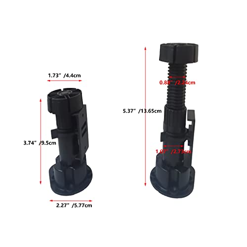 BOSIDETOOL Black Furniture or Cabinet Leveler Legs - Support 330 Lb. per Leg - Adjusts from 3 7/8" to 5 3/8" - 12 Pack