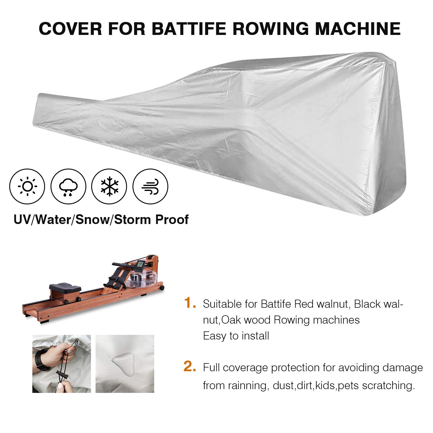 BATTIFE Accessories for Water Rowing Machine Cover Silver Waterproof Dust-Proof Sun-Proof for Home Use Indoor Or Outdoor