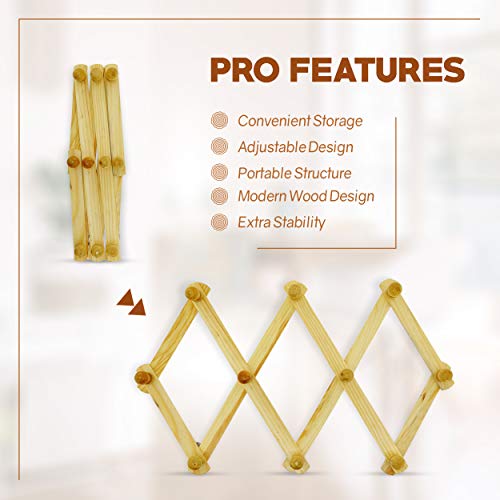 RAM-PRO Accordion Style Wood Expandable Rack Hat, Cap, Belt, Umbrella Coffee Mug Wall Wooden Pegs