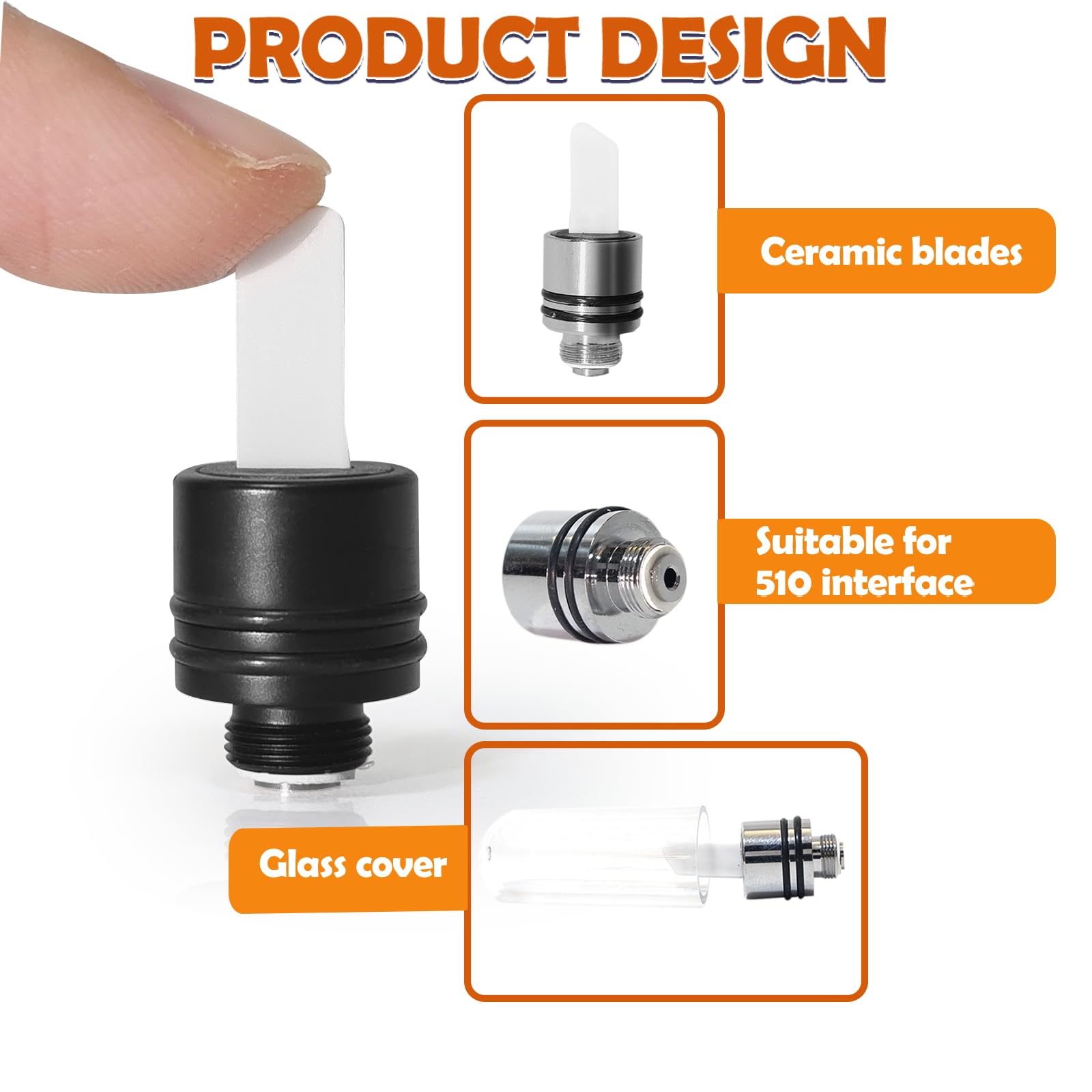 Ceramic heating head, fast heating suitable for 510 interface, suitable for cutting wax and sticking oil, etc (Black)