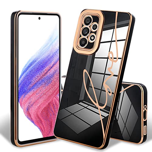 Fiyart Designed for Samsung Galaxy A53 5G Case Cute Love Plating for Women Girls with Screen Protector Camera Protective Luxury Electroplated TPU Phone Cover for Galaxy A53 5G 6.5"