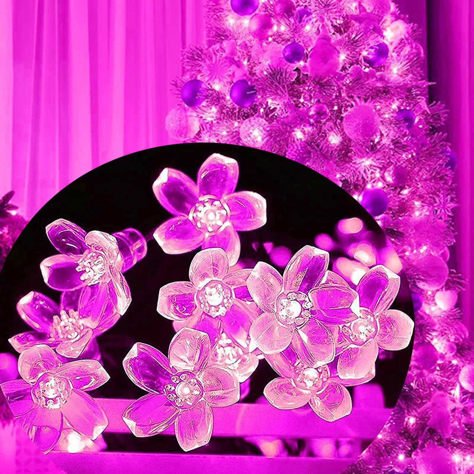 FULLBELL Valentines Day Decorations Pink Lights Cherry Blossom Lights Flower String Lights 33 Feet 100LED 8 Modes Wedding Party Indoor Flower Lights Bedroom Birthday Pink Room Decor (Pink)