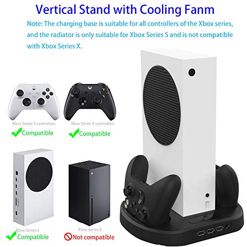 Arlea Vertical Stand with Cooling Fan, for Xbox Series S Console, Fast Cooling, Safe and Quiet, with Dual Controller Charger Ports and 3 USB HUB