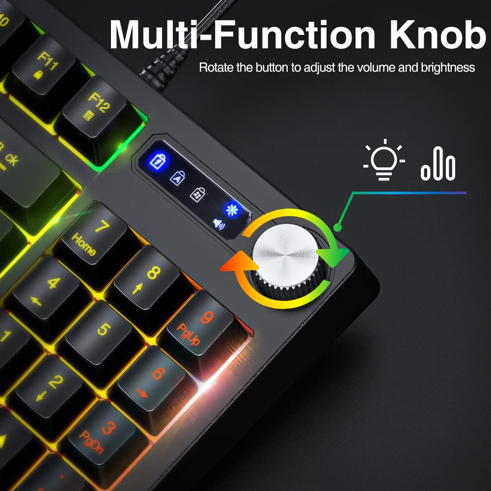 BENGOO Gaming Keyboard, RGB LED Rainbow Backlit Small Wired Keyboard with 89 Keys and Multimedia Shortcus,Mechanical Feeling Keyboard with 25 Anti-ghosting Keys for Computer Gamer PC Mac