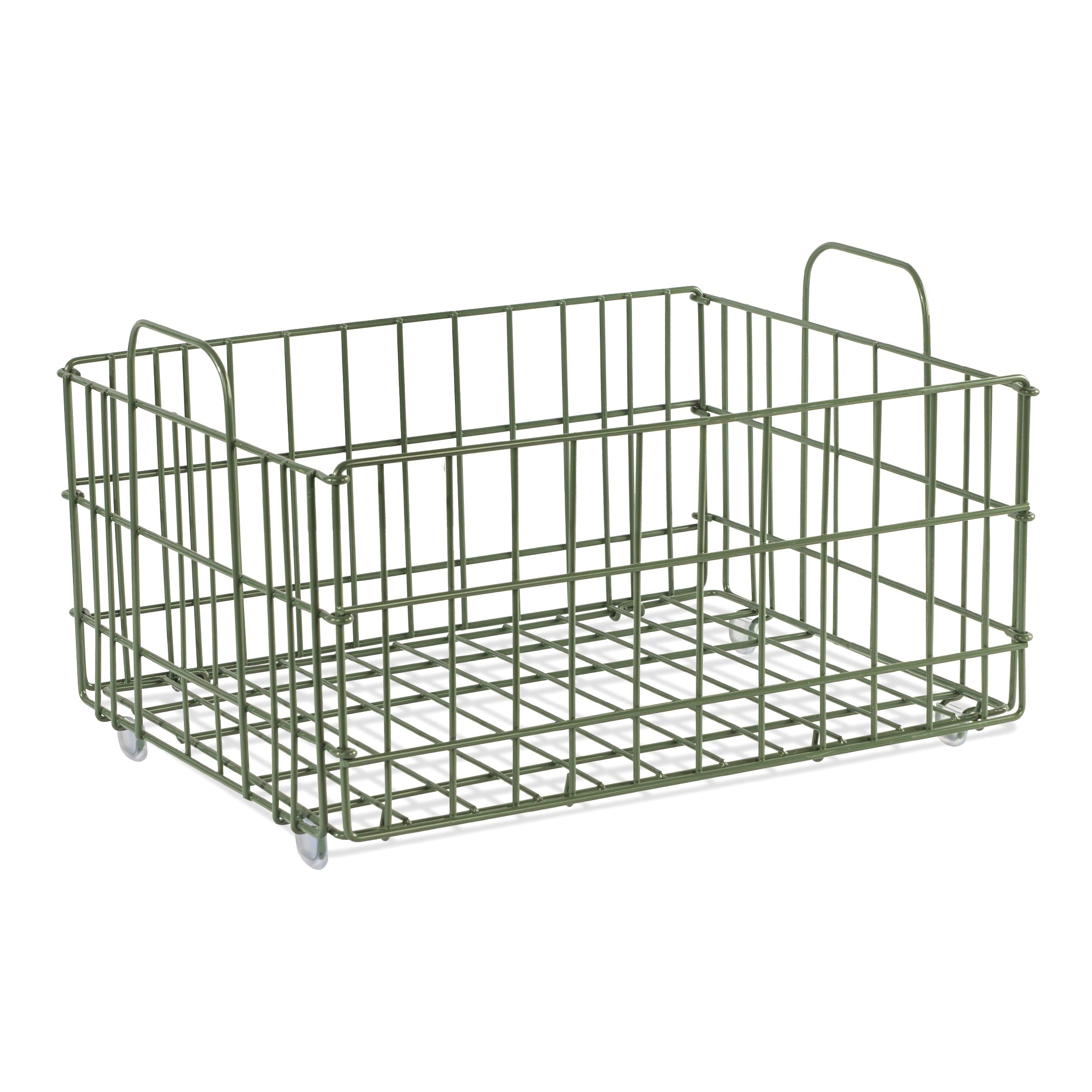 Atlantic Tabletop Wire Storage Basket, Heavy-Gauge Powder-Coated Metal Wire Construction, Stackable for Easy Expansion, Collapsible & Foldable, Non-Slip Feet, Plastic Liner, PN 23308042 – Green