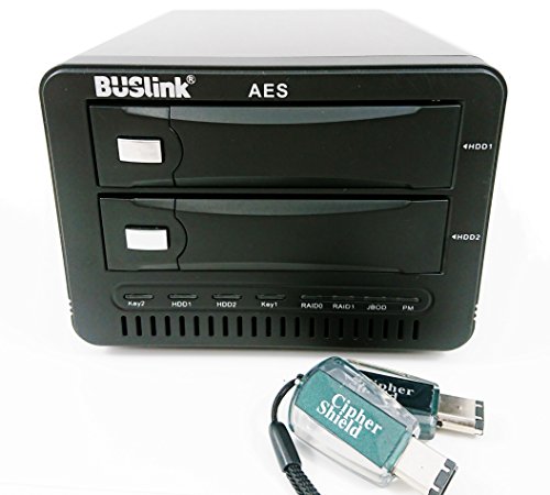 BUSlink CSE-36TB2G2KKC 36TB Colateral Dual Key HDD 2-Bay RAID 0 Striping USB 3.2 Gen 2/eSATA CipherShield FIPS 140-2 256-bit AES HIPAA Hardware Encrypted External Desktop Drive
