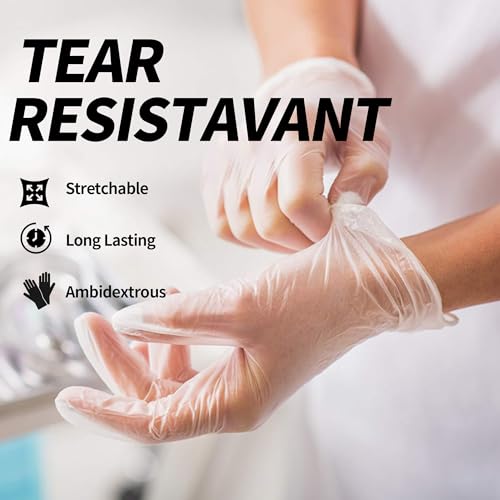 Basic Vinyl Exam Glove Latex Free Powder Free Medical Disposable Gloves VGPF3002 Box of 100 (Clear, Medium)