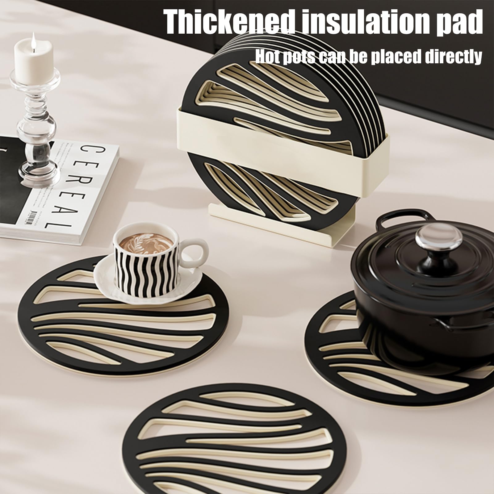 Silicone Trivet Mats 6pack, Wall Mounted Insulation Mat, Insulated Non-Slip Durable Kitchen Mats, Silicone Trivets for Hot Pots and Pans, Trivet Mats with Storage Rack (Square)