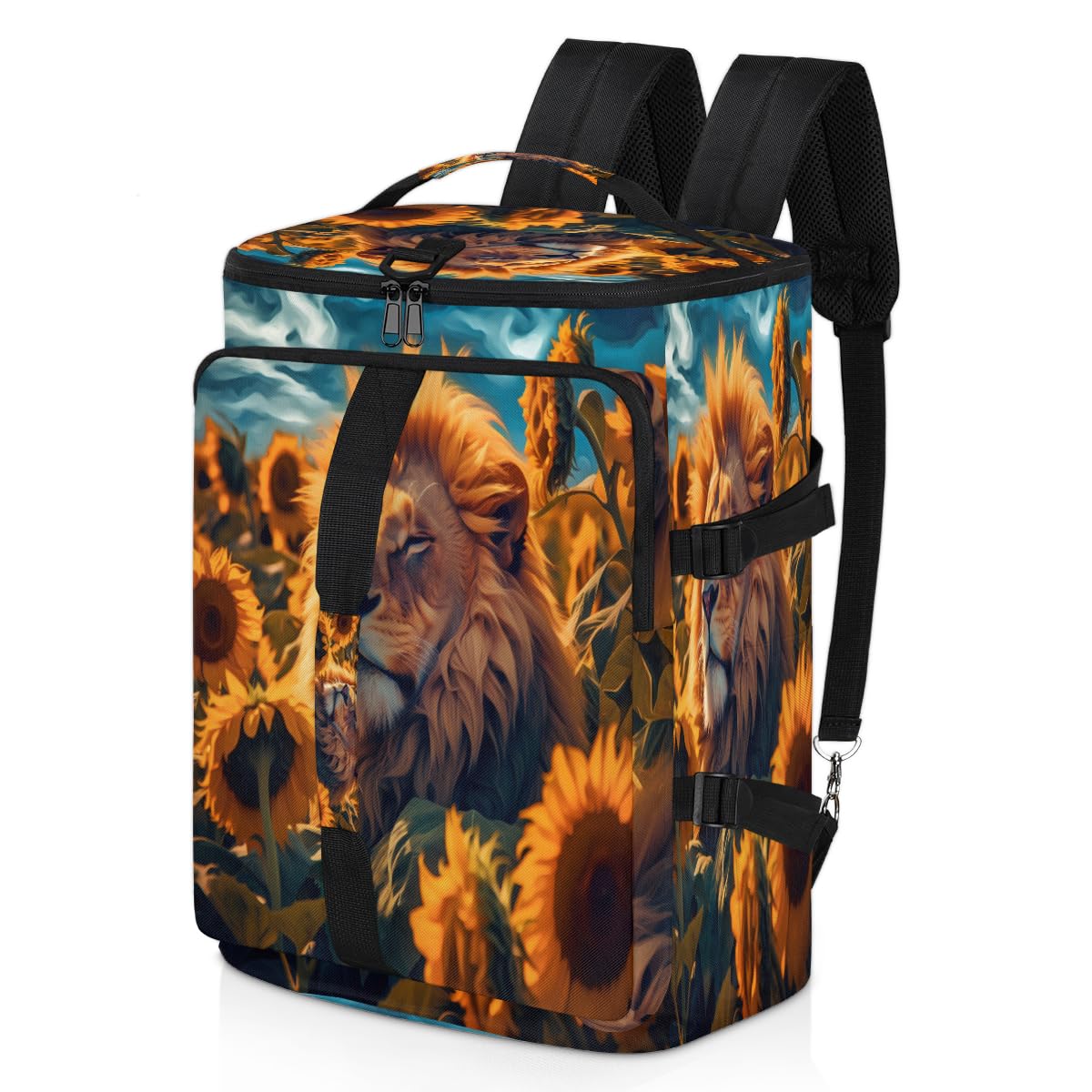 Animal Lion in Sunflowers(08) Gym Duffle Bag for Traveling Sports Tote Gym Bag with Shoes Compartment Water-resistant Workout Bag Weekender Bag Backpack for Men Women