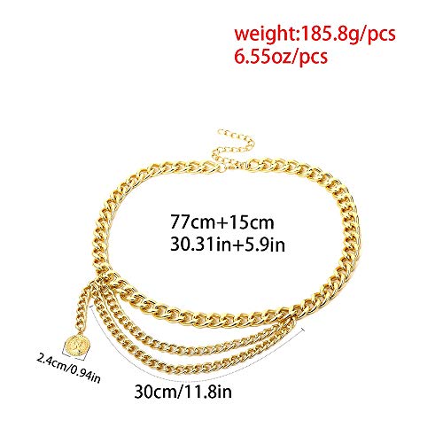 Anglacesmade Bohemain Metal Layered Body Chain Belly Chain Belt with Coin Charm Pendant Chunky Wallet Chain Punk Waist Chain for Women(Gold)