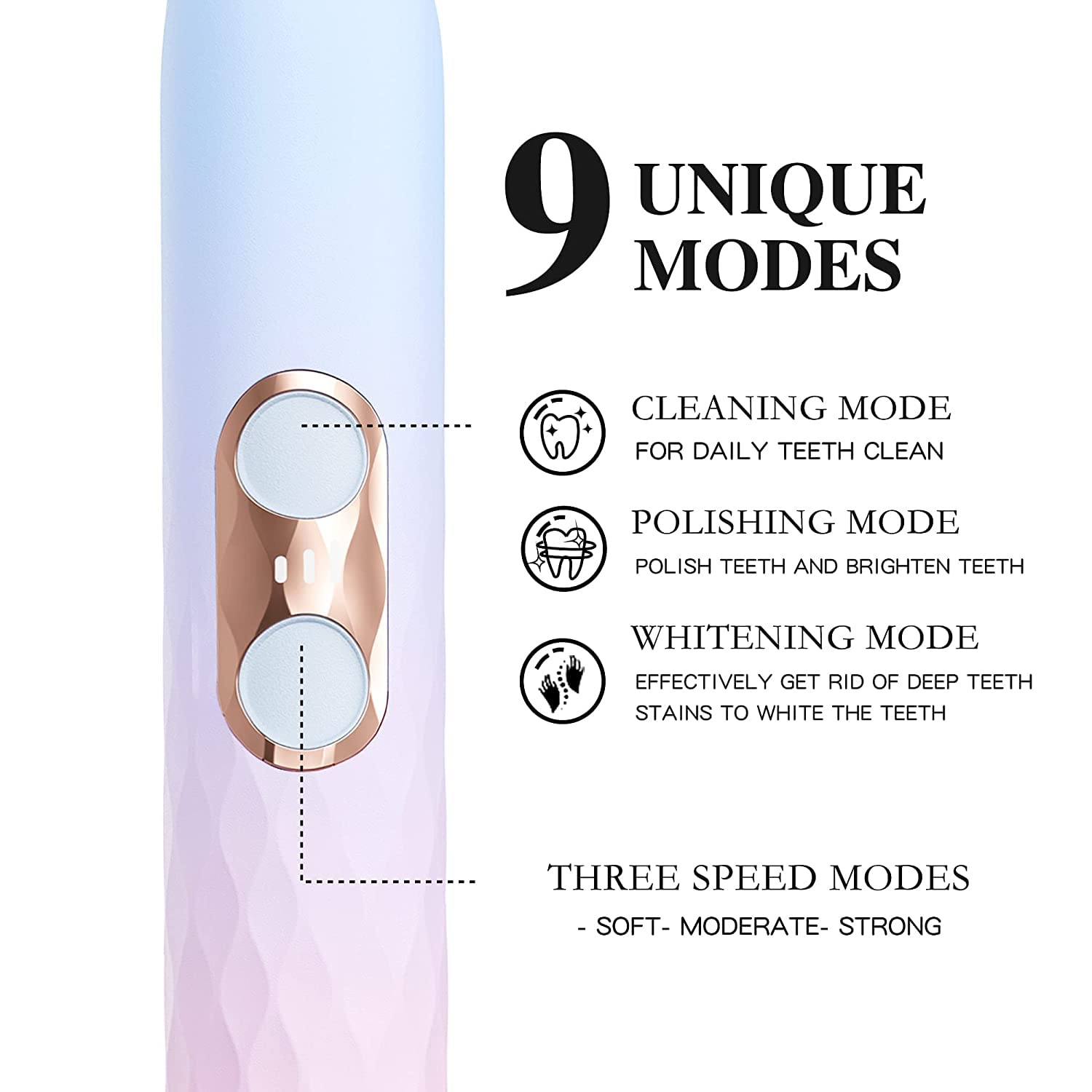 DYCROL Electric Toothbrush, IPX7 Waterproof, 9 High-Efficiency Brushing Modes, 4 Replacement Brush Heads, 2-Month Battery Life, Fast Charging, Gradient Pink