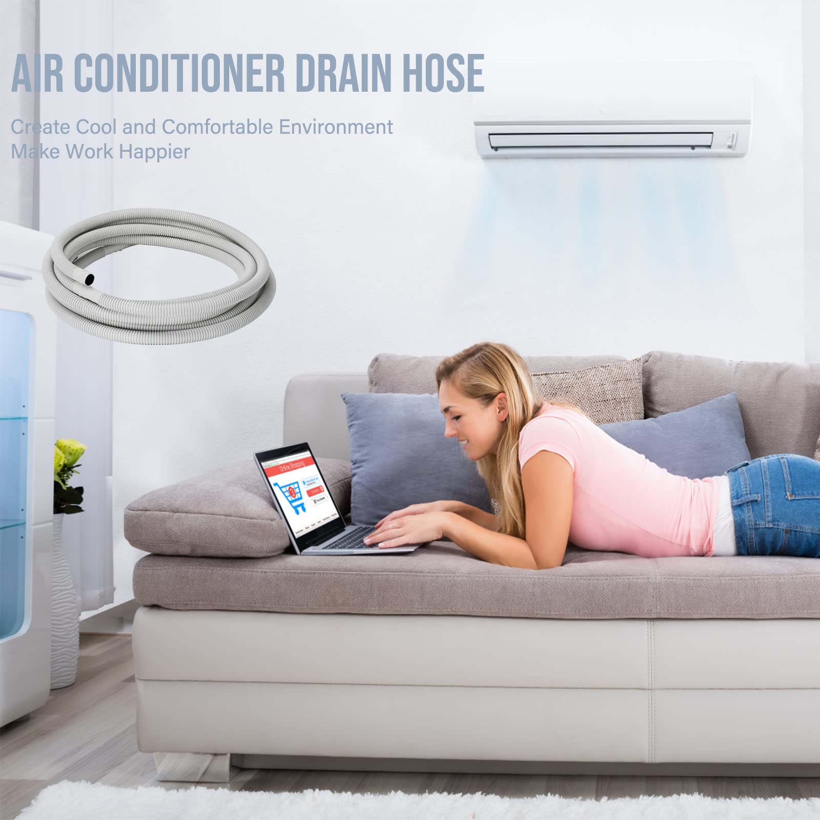 BEWAVE Air Conditioner Drain Hose, Universal Drain Pipe for Mini Split Air Conditioner Ductless Heat Pump, 5/9 ID 19.6 Ft