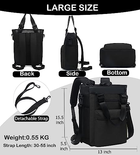 COMELY Convertible Laptop Backpack, Casual Travel Tote Daypack, Crossbody Purse, Bookbag Diaper Bag Nursing Bag for Daily Work College Nursing Teaching, 31A-Black