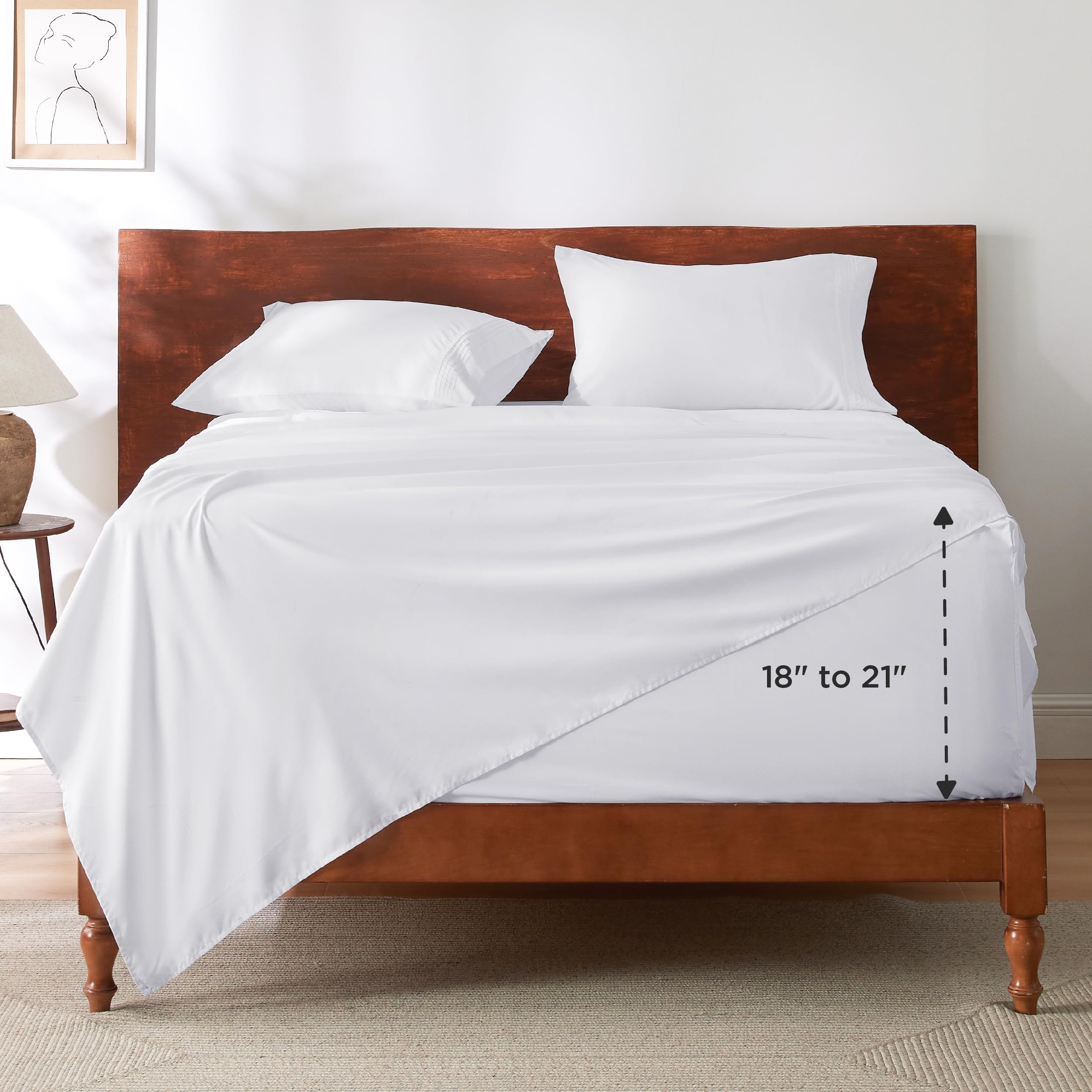 Bedsure Deep Pocket Full Size Sheets Set - Fits Mattresses Up to 21" Thick, 4 Piece Air Mattress Sheets with Deep Pocket, Moisture Wicking Soft Cooling Bedding Sheets & Pillowcases, White