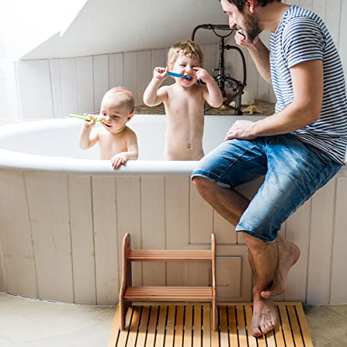 OasisCraft Step Stool for Adults, Bamboo Two Step Stool with Handle Stepping Stool Potty Training Stool Wooden Toddler Shower Stool for Kids, Senior, Kitchen, Bathroom, Bedside, Support 350LB
