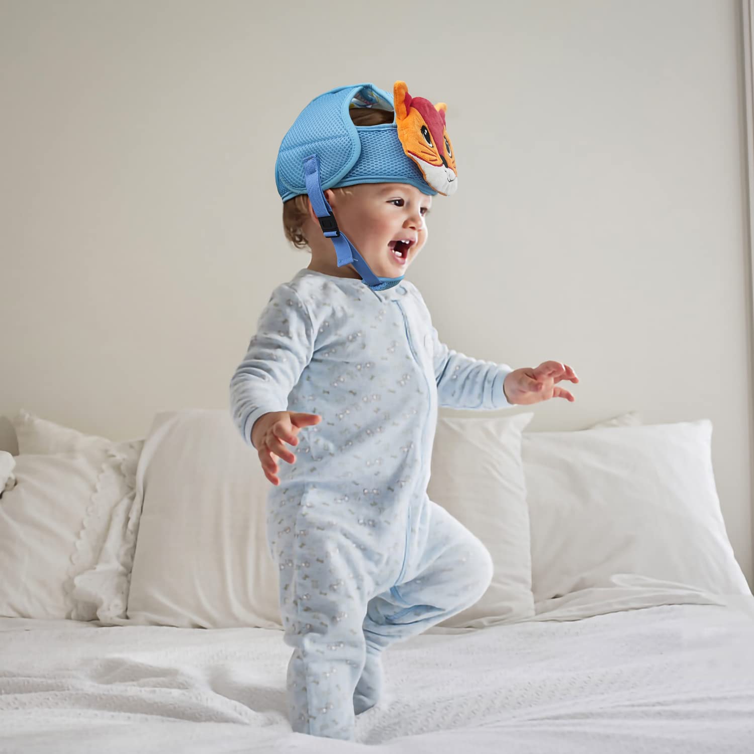 Entyle Baby Safety Helmet, Infant Toddler Adjustable Protective Hat, Head Protector for Crawling walking, Soft Headguard Infant Head Cushion for Learning to Climb and Walk (Blue Cat)
