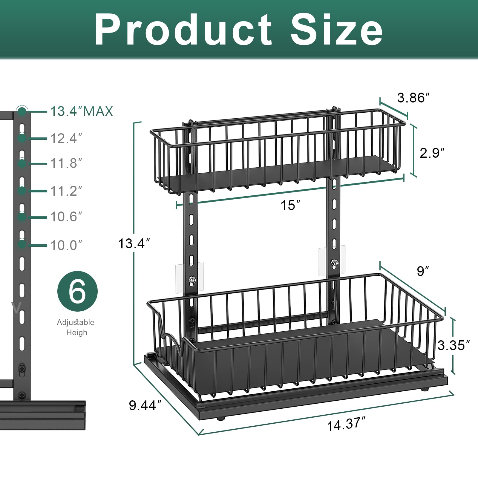 Beainbox Under Sink Organizer, Adjustable Metal Under Sink Storage, Put Out Sink Cabinet Organizer of Kitchen Bathroom