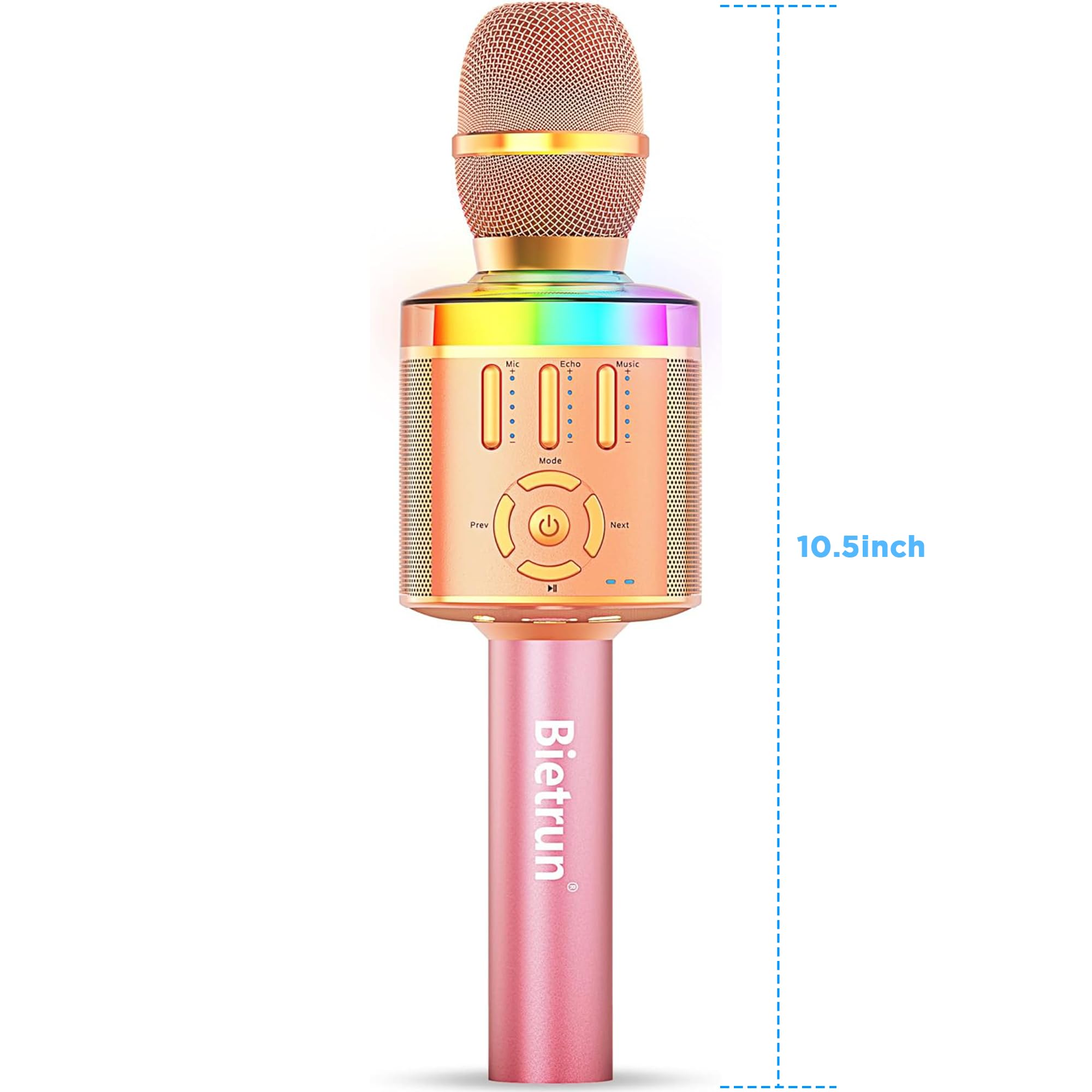 Bietrun Karaoke Microphone for Singing with 4 Magic Sounds, Bluetooth Portable Metal Handheld Cordless Dynamic Rechargeable Wireless Mic with Speaking, RGB Light, 8hrs Work Time, AUX, TF