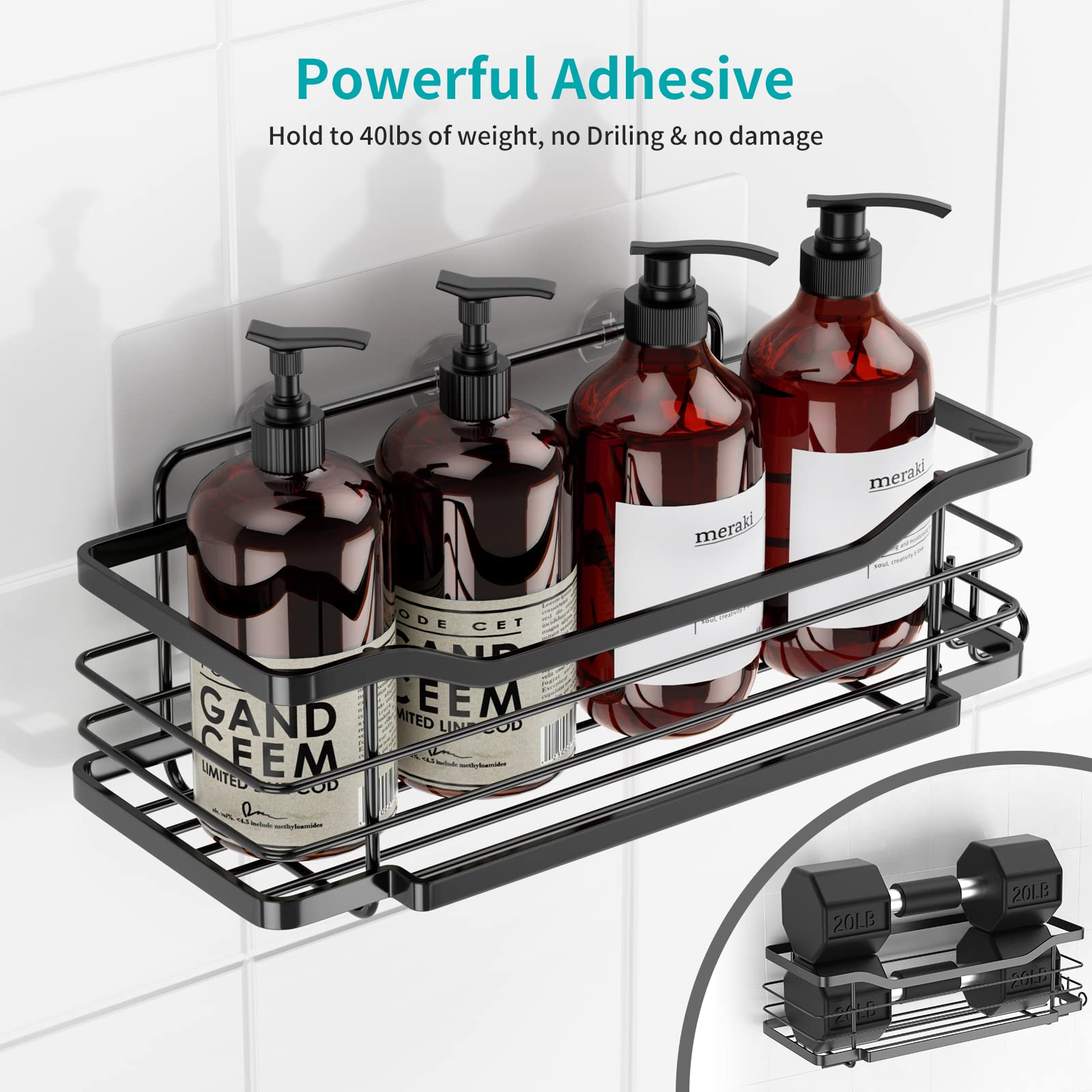 ATEMANS Shower Caddy Bathroom Organizer Shower Shelf for Toiletries BUNDLE WITH Shower Shelf Adhesive Replacement