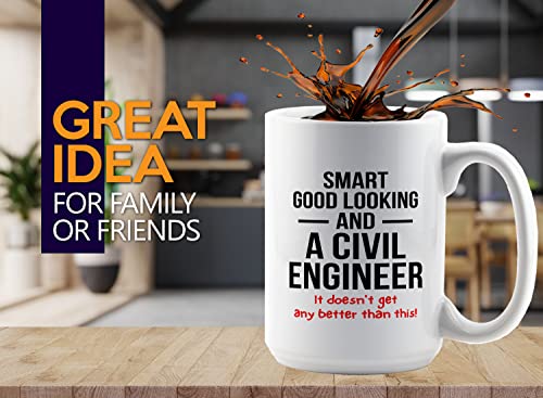 Flairy Land Civil Engineer Coffee Mug 15oz White -Smart Civil Engineer - Architect Bridge Engineer Builder Draftsman Interior Design Contractor