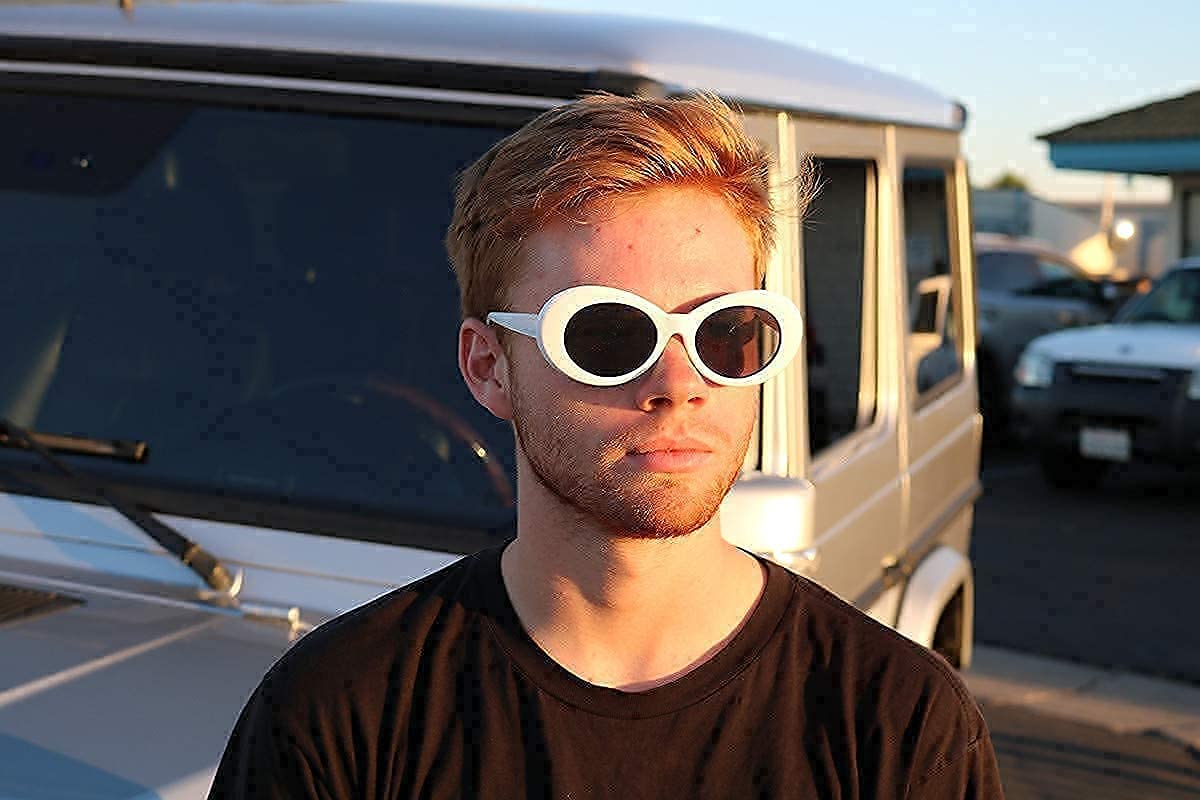 Ayaoch Clout Goggles HypeBeast Retro Oval Sunglasses Mod Style Kurt Cobain (White)