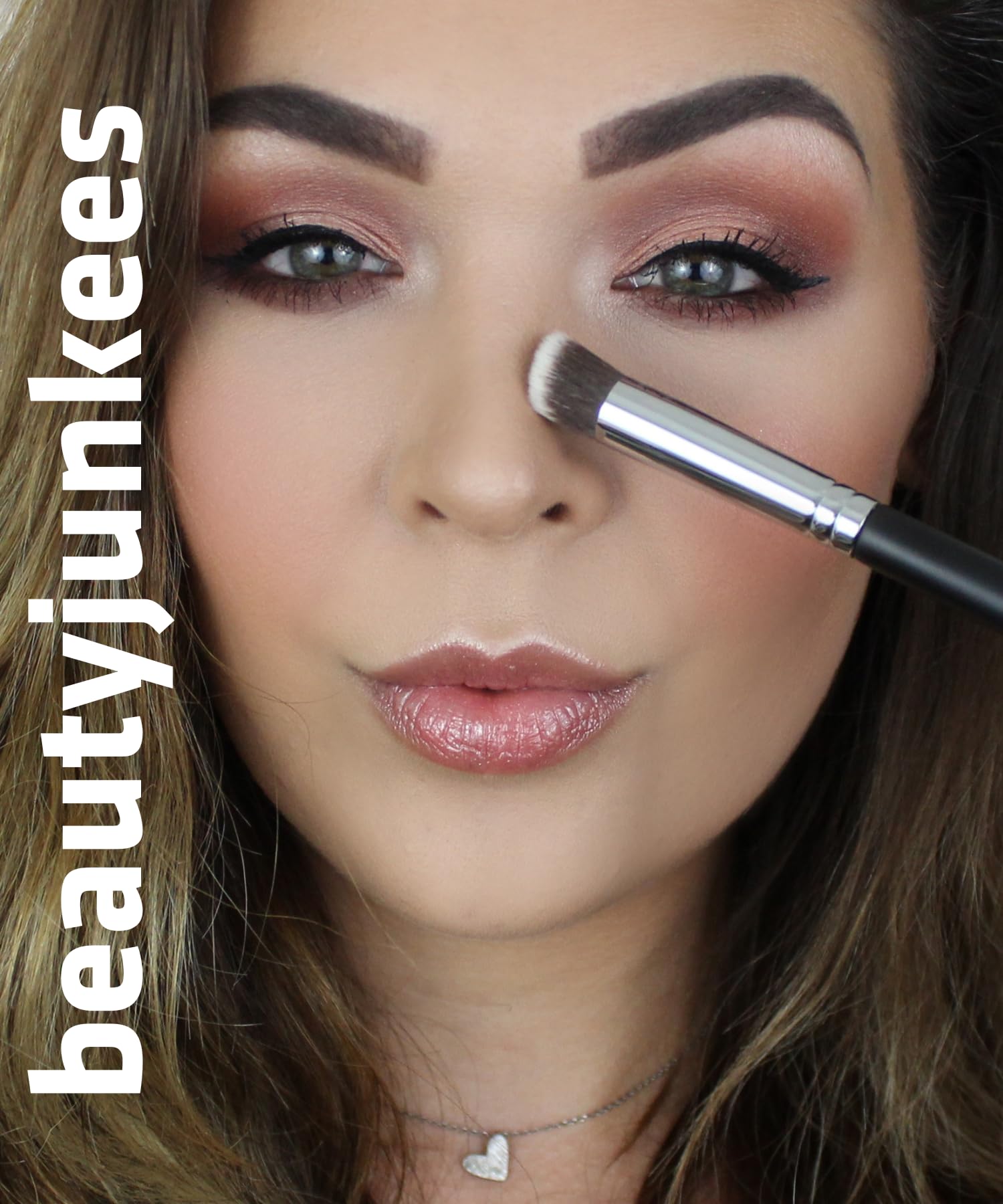 Kabuki Nose Contour Brush - Beauty Junkees Mini Flat Angle Contouring Makeup Brushes, Small Angled for Sculpting, Bronzer, Highlighter with Liquid Cream Powder Cosmetics, Dense, Vegan Synthetic