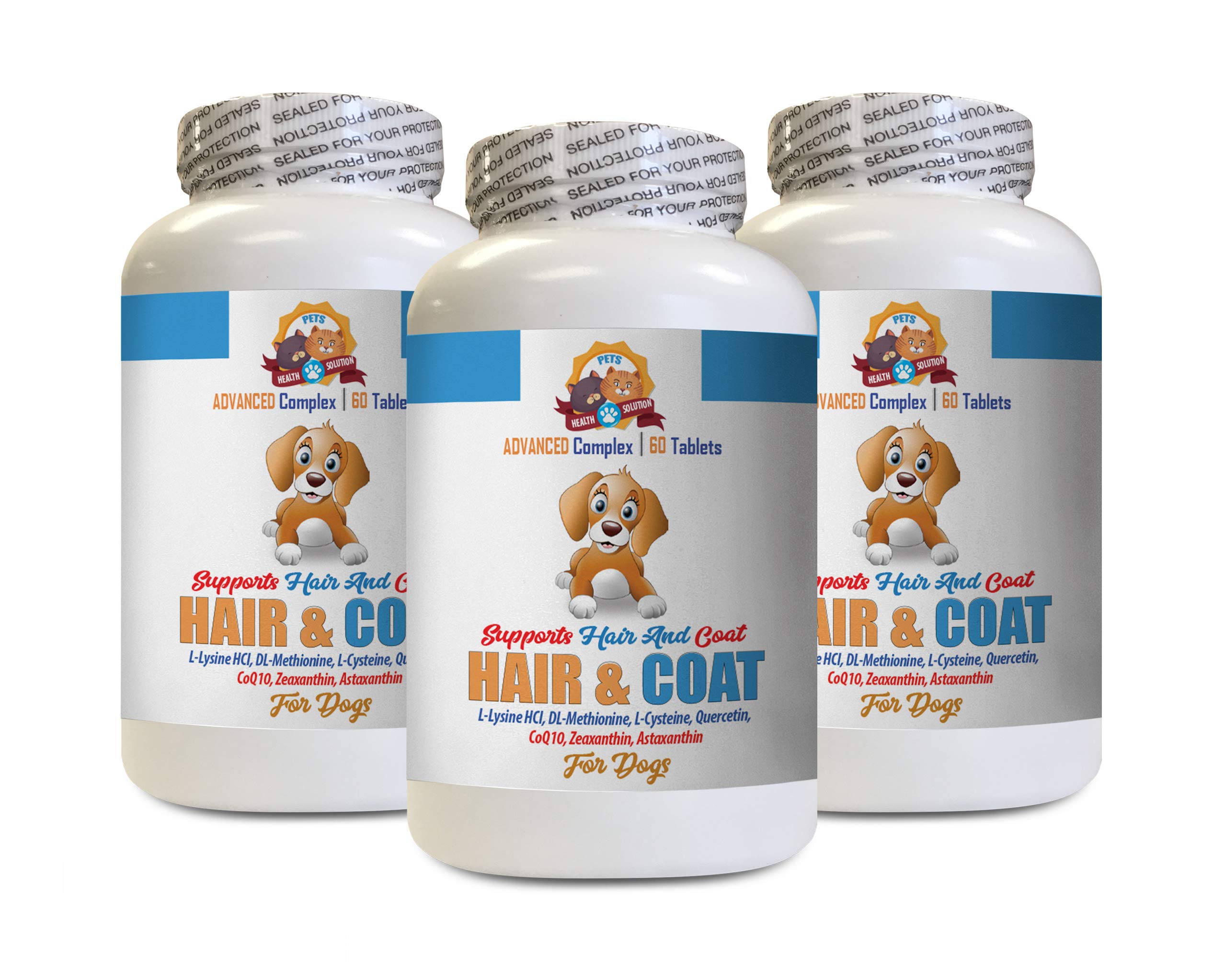 Dog Skin Care Supplements - Dog Hair and Coat Health - Skin Itch Relief - Nail Health - quercetin Dogs - 3 Bottles (180 Tablets)