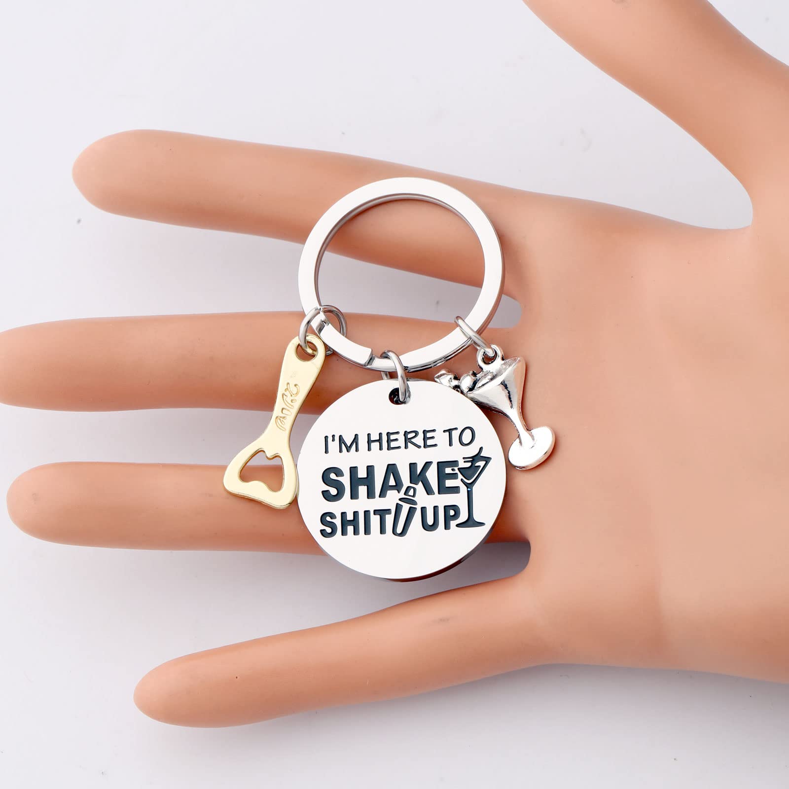 Bartender Keychain Cocktail Bartender Gift Wine Lovers Gift I'M HERE TO SHAKE SHIT UP (I'M HERE TO US)
