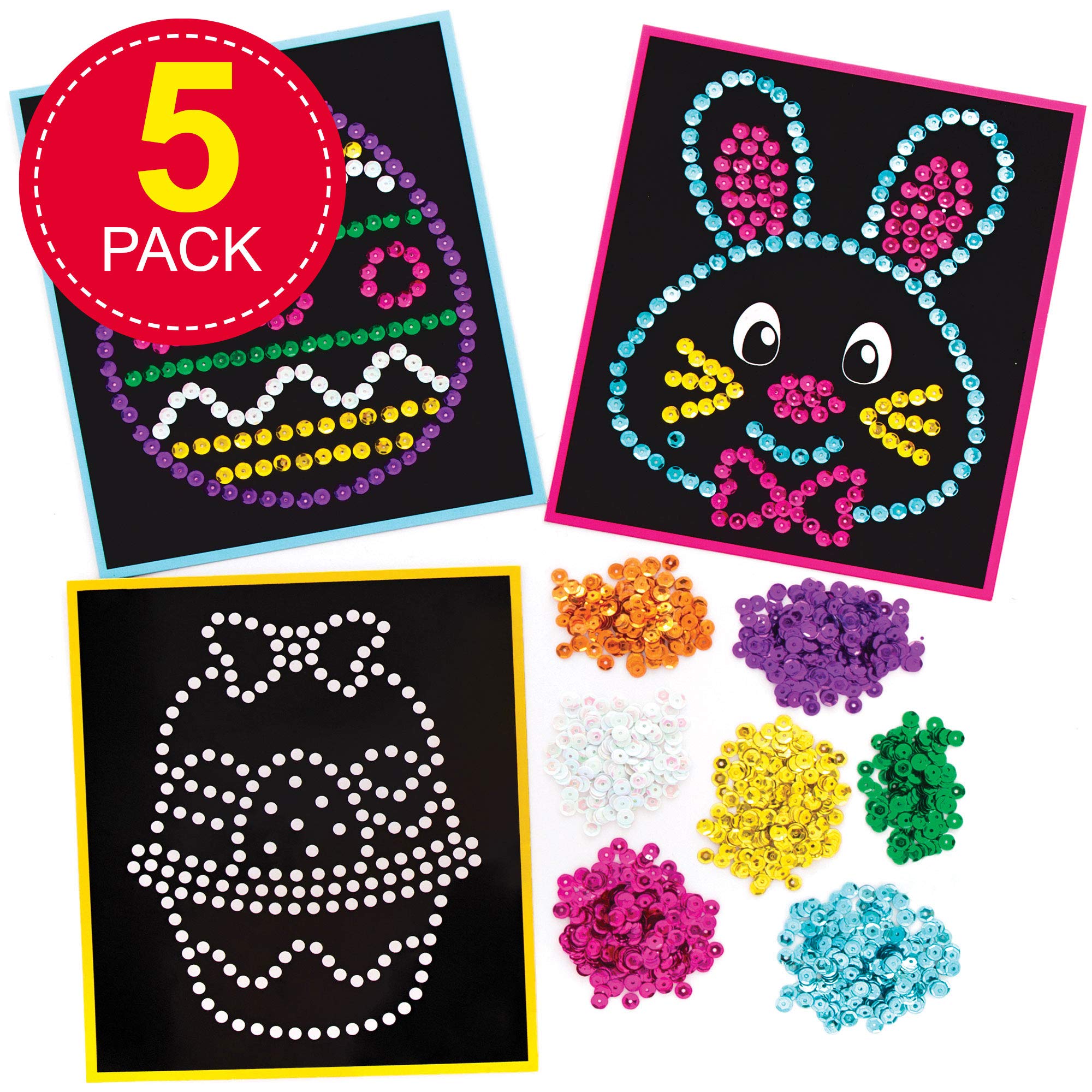 Baker Ross AT529 Easter Sequin Craft Picture Kits - Pack of 5, Assorted Easter Templates for Sequin Stickers Childrens Arts and Crafts