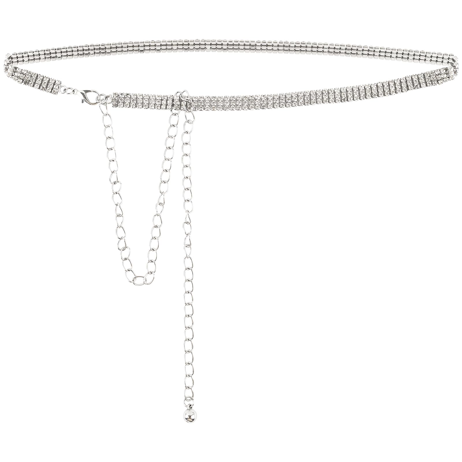AUEAR, Fashion Silver Crystal Waist Buckle Belt Metal Chain Dress Belt Rhinestone Chain for Women Wedding Party Decor