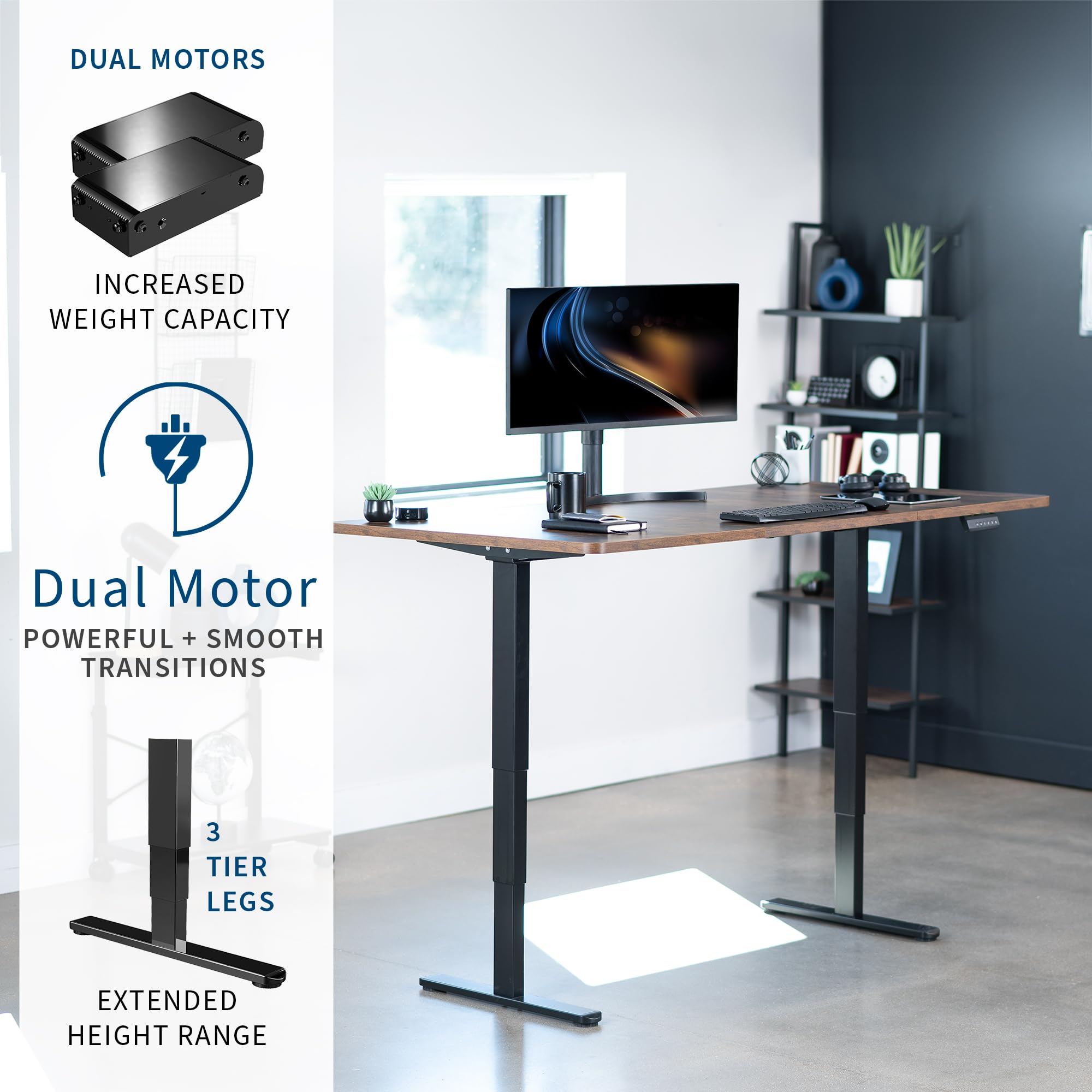 VIVO Electric 71 x 36 inch Rustic Sit Stand Desk, Dual Motor Memory Controller Height Adjustment, 2B Series, Vintage Brown Top Black Frame, DESK-KIT-2B7N-36