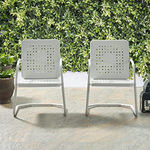 Crosley Furniture Bates 2-Piece Outdoor Chair Set, Retro Metal Patio Chairs for Dining, Porch, Deck, Balcony, White Gloss