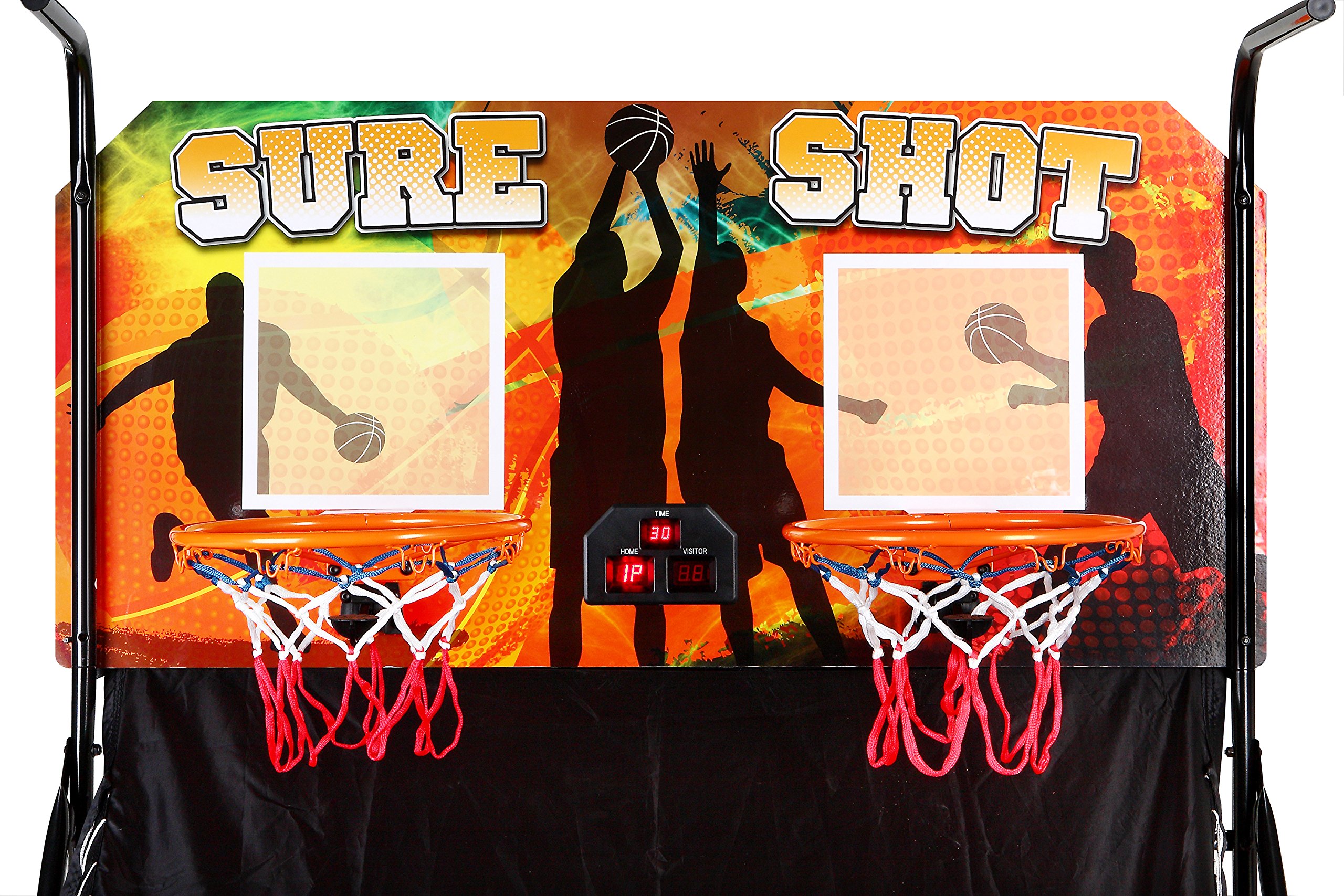Hathaway Sure Shot 81-in Dual Basketball Arcade Game for Room - with LED Scoring, Foldable Indoor Basketball Game Design, Steel Frame, 8 Game Modes, 4 Balls, Pump & Dual Hoops - Orange/Black Finish