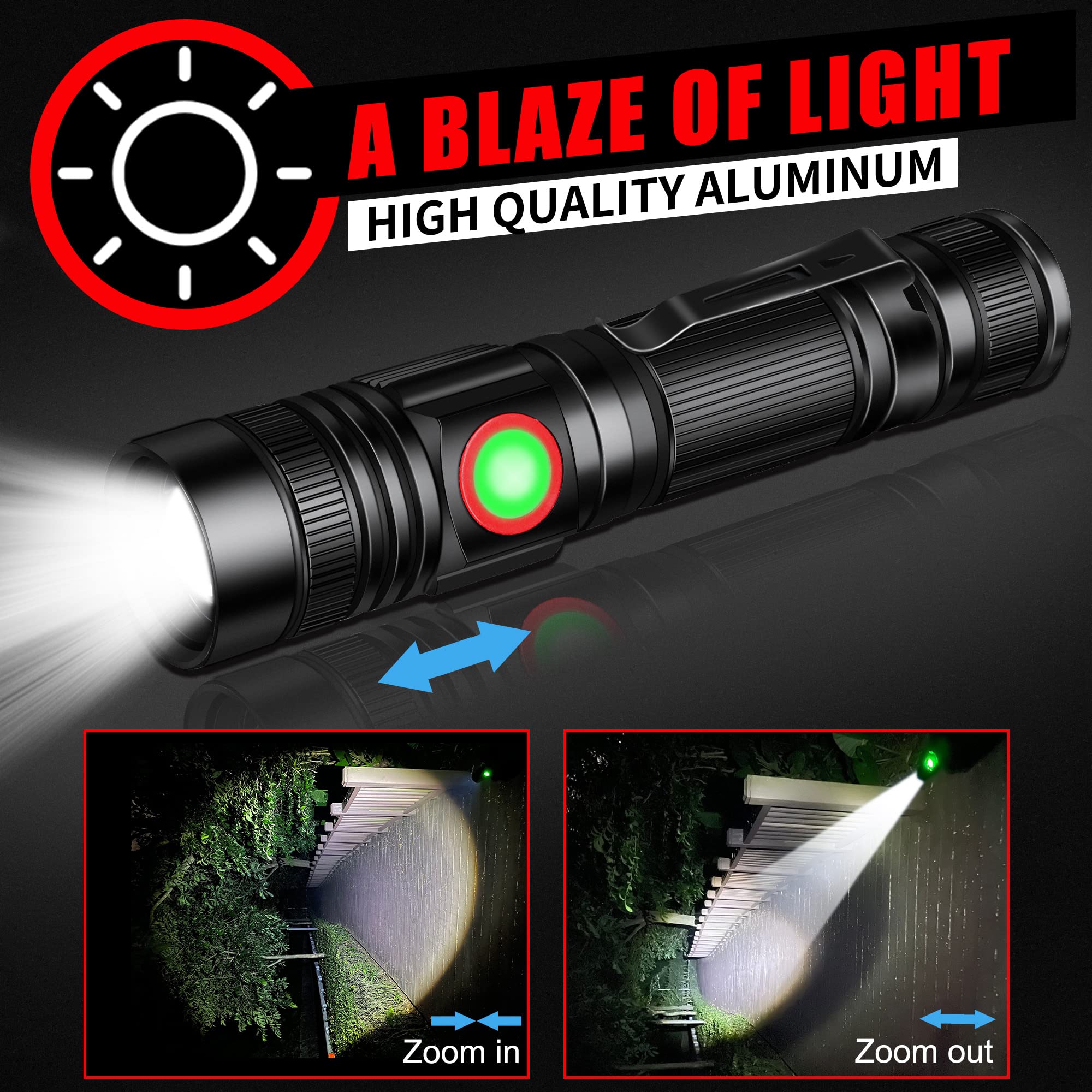 DARKBEAM USB Rechargeable LED Flashlight [2 Pack] T002 Super Bright XHP50 3000 Lumen Flash Light Lights Tactical Handheld Zoomable for Hiking, Biking, Outdoor Activity Patrol, Home, Emergency