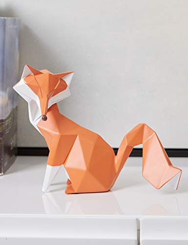 HAUCOZE Fox Figurine Gifts Geometric Sculpture Decor Animal Statue Gifts Polyresin Arts 8.0 inch