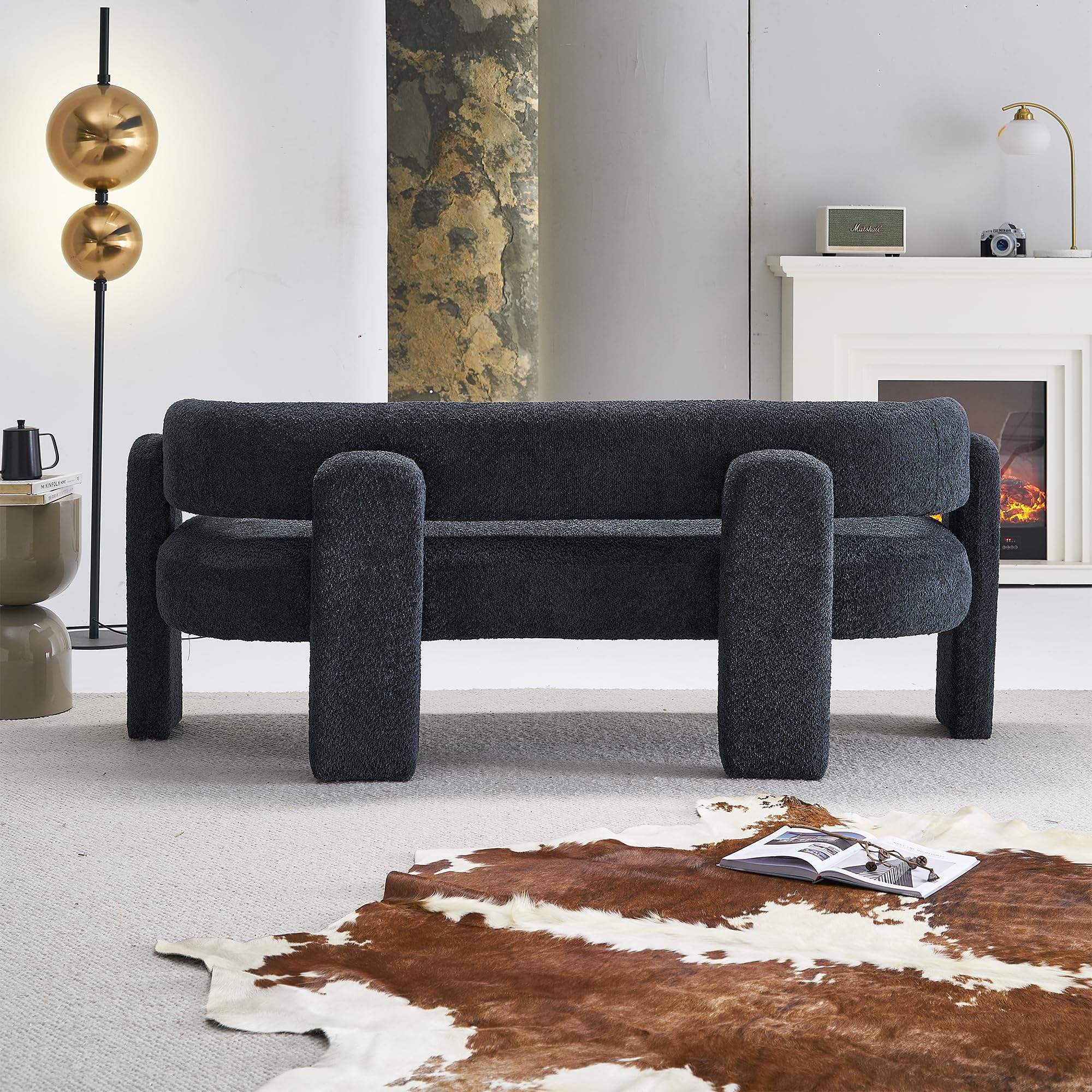 CALABASH Modern Small 3 Seater Curved Sofa, Upholstered Boucle Sherpa Accent Sofa, Comfy Oversized Loveseat Couch for Living Room Apartment Office Reception, 75.6" W (Beige, 3-Seater Sofa)