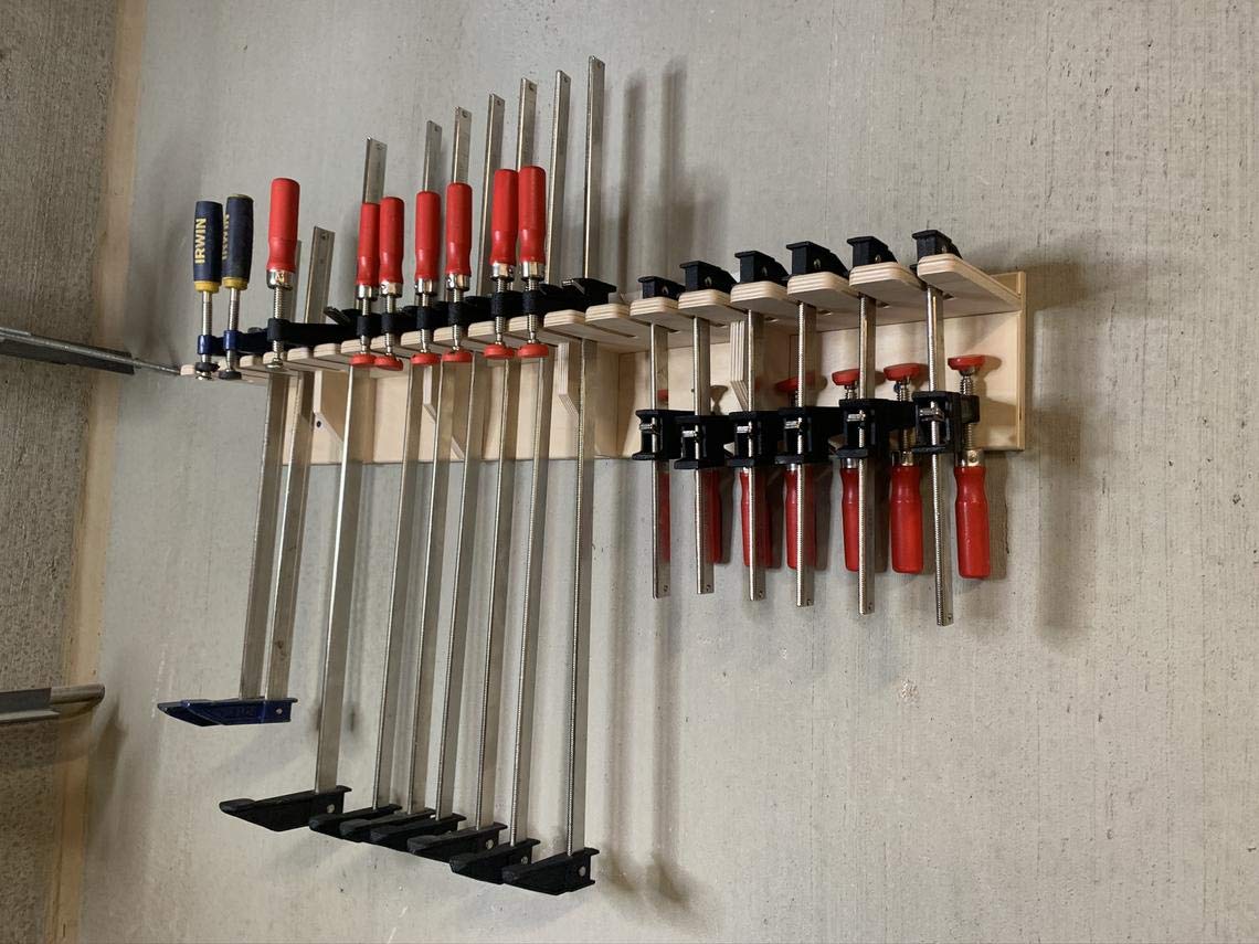 Factory Crafts Bar Clamp Tool Holder Organization Storage Rack Wood Shelf Organizer 20-Slot Birch Plywood