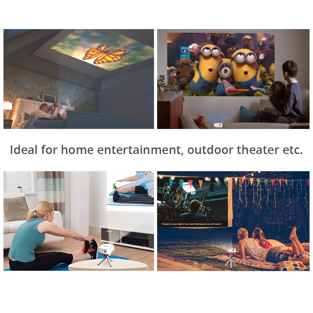 Atomicx Wireless Mini Projector, Portable WiFi Projector, Android 7.1, Wireless Miracast, Airplay Mirroring, Built-in Speaker, Micro SD Slot, Remote Control, for iOS/Android Devices (P100B-BK)