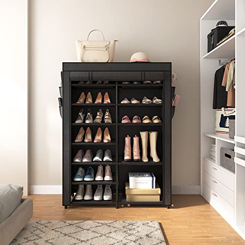 LANTEFUL Shoe Rack with Covers, 8 Tier Shoe Rack Organizer for Closet Entryway Garage, Metal Free Standing Shoe Storage Shelf Cabinet Holds up to 28-35 Pairs